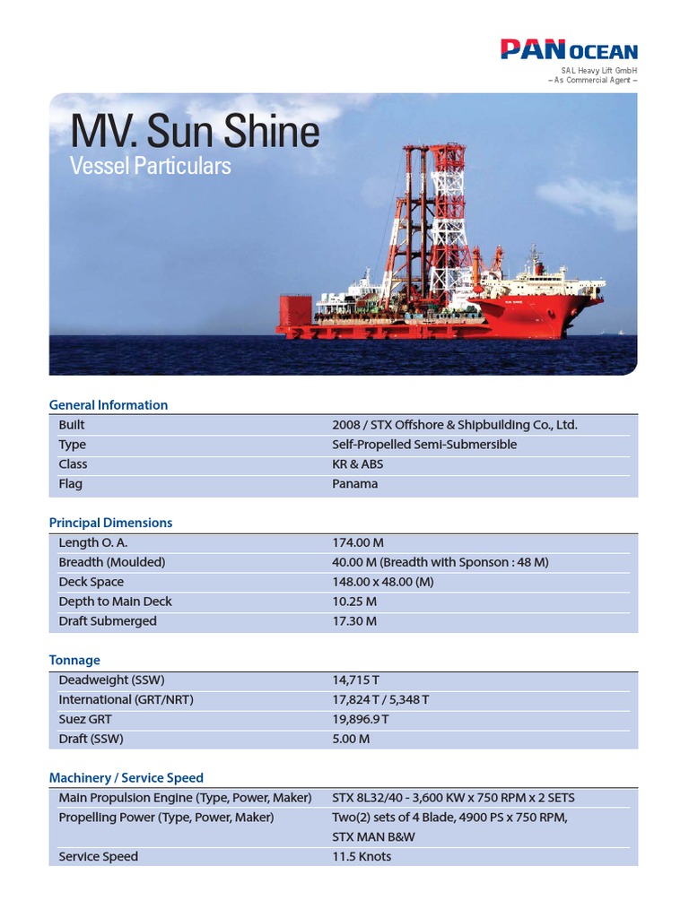 Particulars DeckCarrier MV Sun Shine Sun Rise SAL | PDF | Ships | Shipping