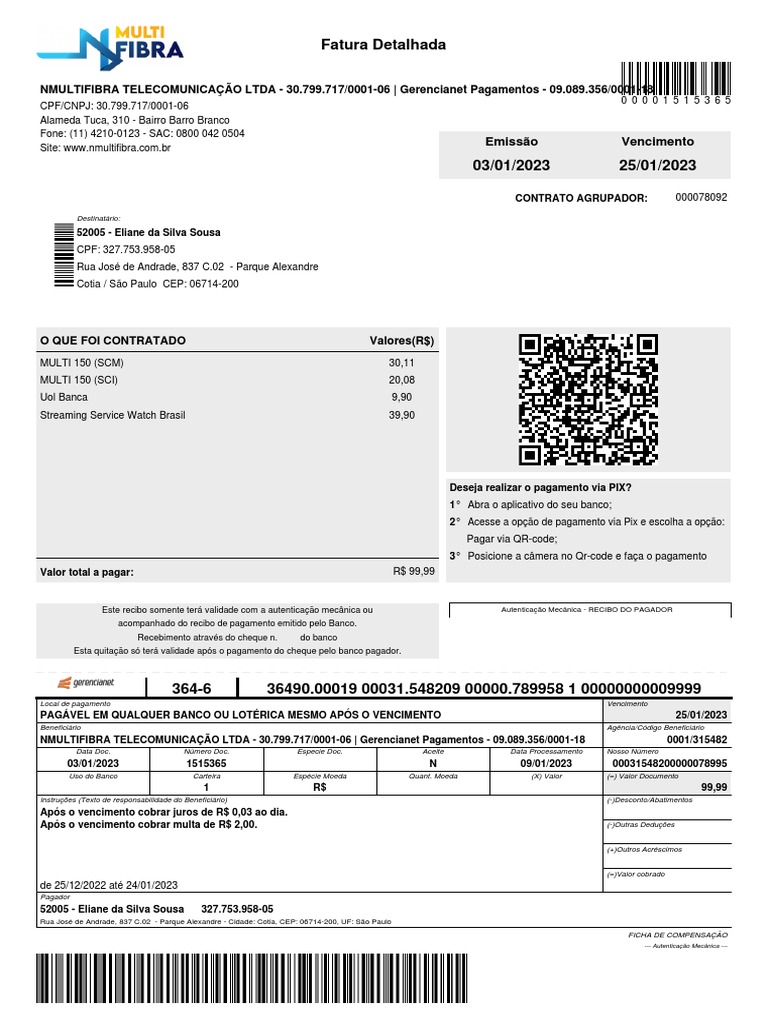 Fatura PDF | PDF | Cheque (banco) | Tecnologia bancária