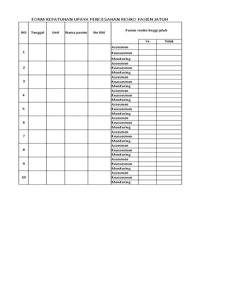 FORM Kepatuhan Upaya Pencegahan Pasien Jatuh | PDF