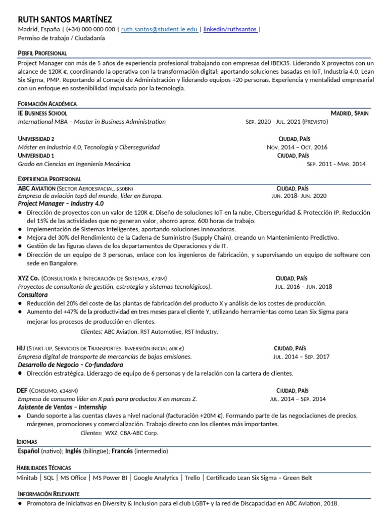 IE CV Template Spanish | PDF | Six Sigma | Business