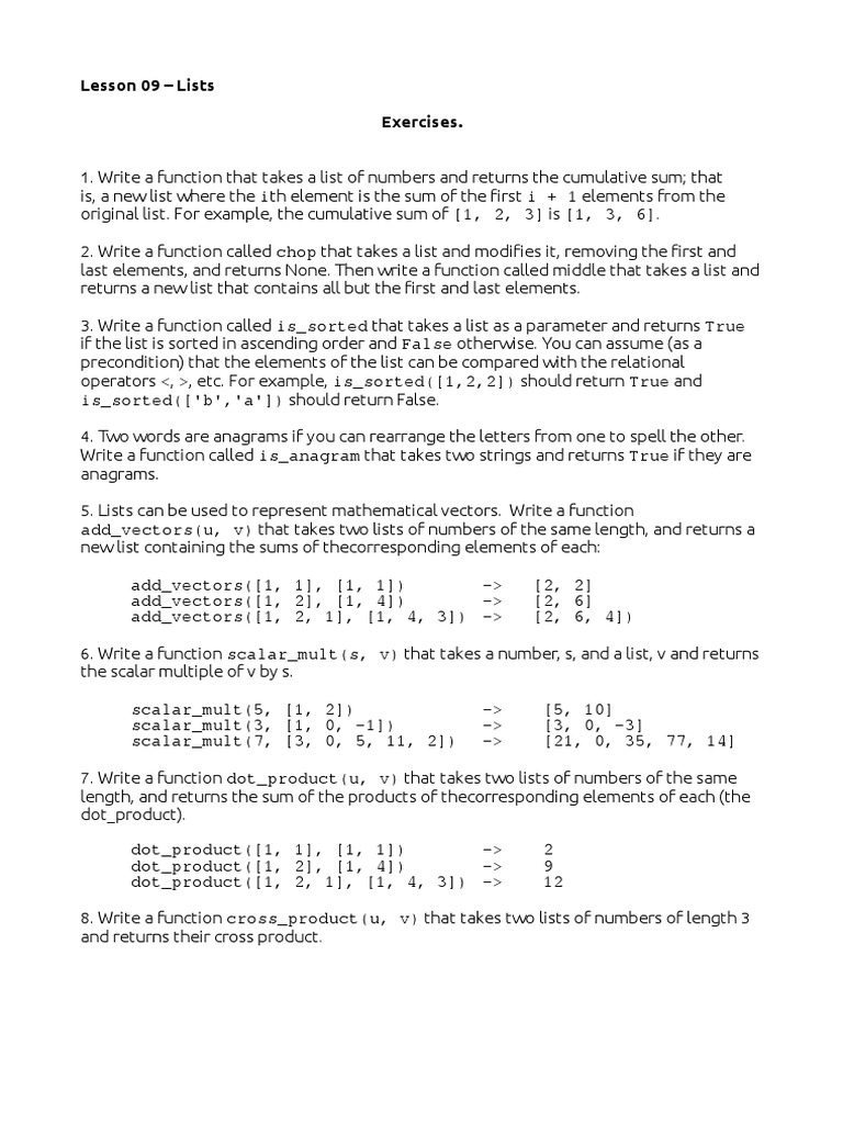 Lesson 09 Lists Exercises | PDF