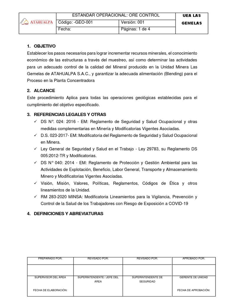 Estandar Ore Control | PDF | Minería | Seguridad y salud ocupacional