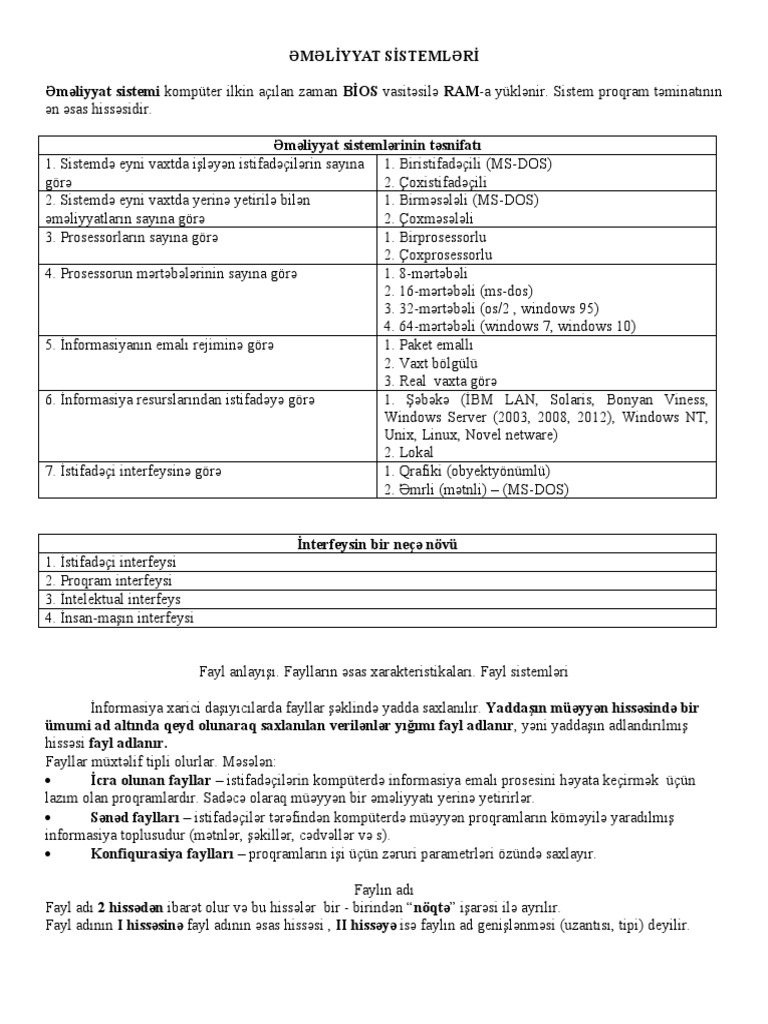 5.əməliyyat Sistemi VƏ Fayl Anlayışı | PDF