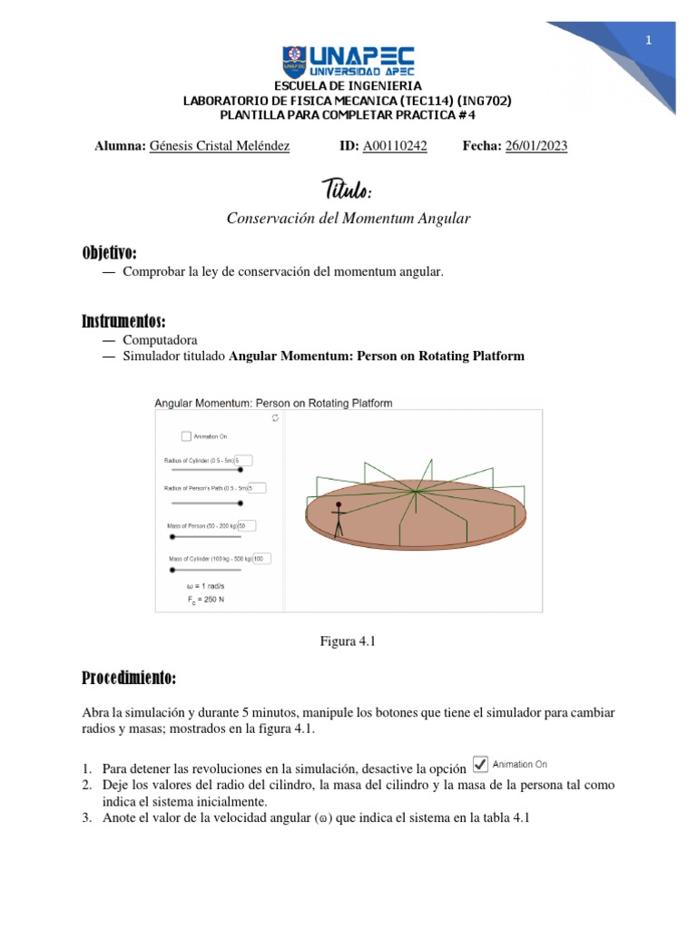 Practica #4 Simulada - Conservacion Del Momentum Angular | PDF | Impulso | Momento angular
