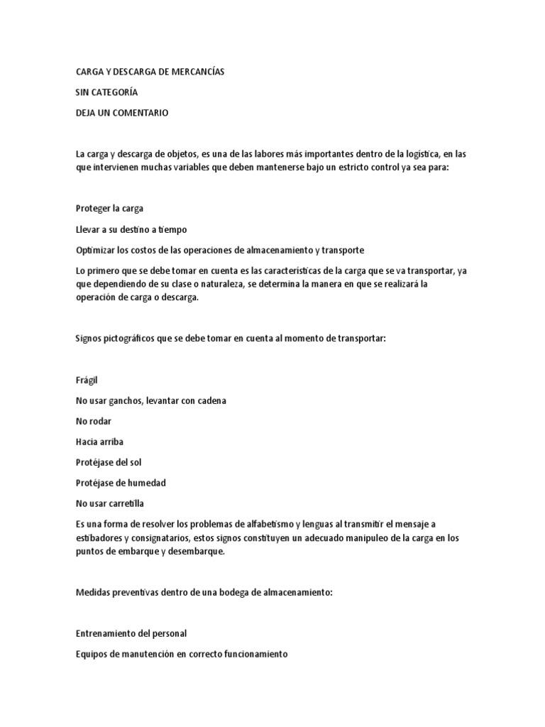 Carga Y Descarga De Mercancías Pdf