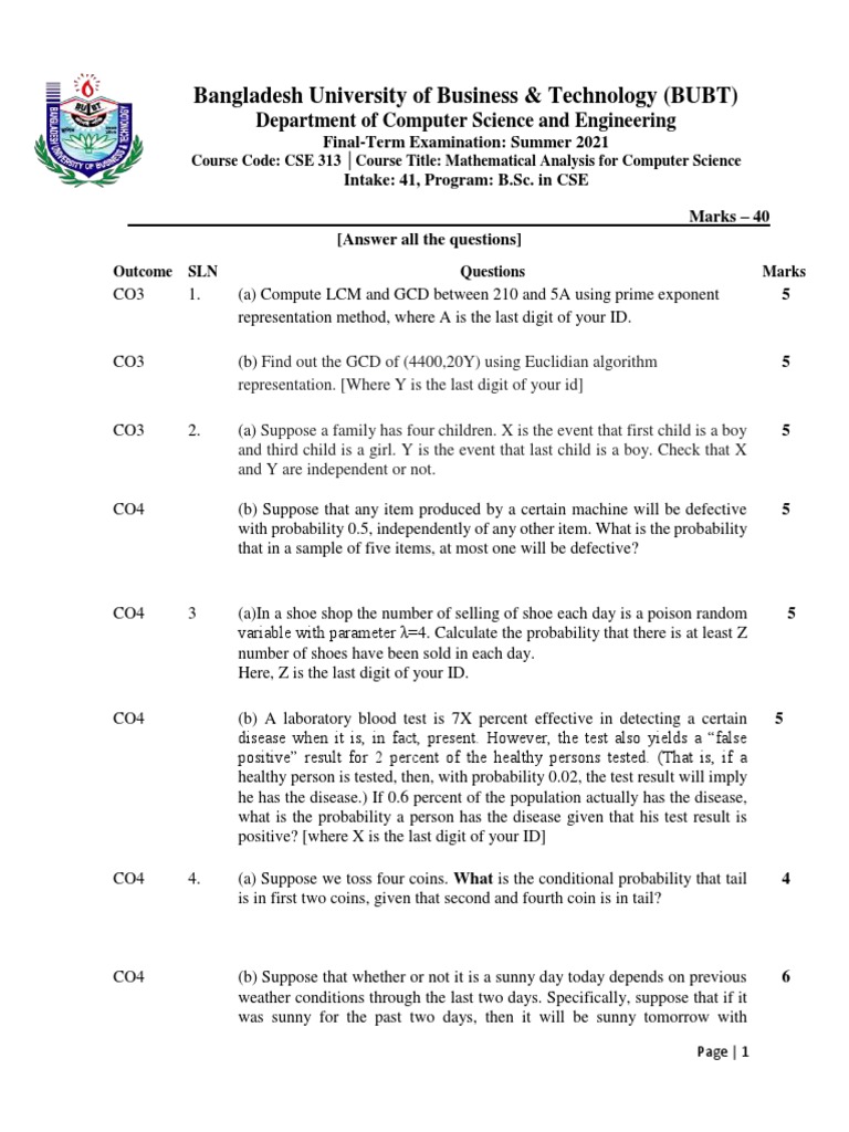 Cse 313 Final | PDF | Applied Mathematics | Mathematics Cse 313 Final | PDF | Applied Mathematics | Mathematics