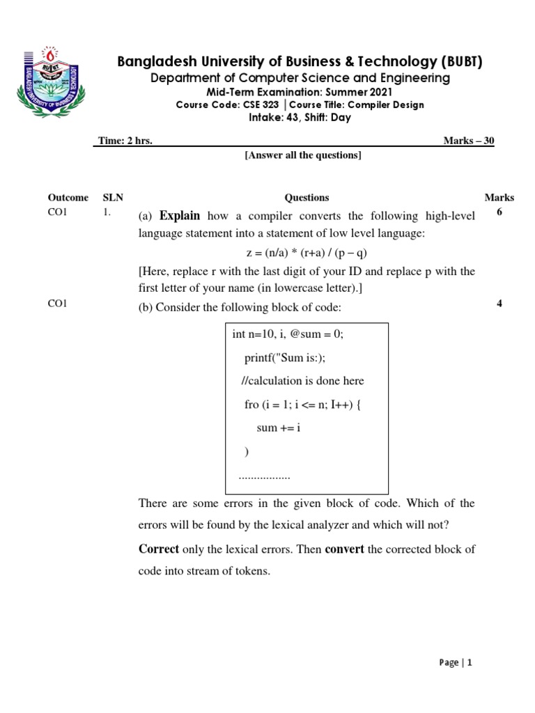 Cse 323 Mid | Download Free PDF | Parsing | Computer Science