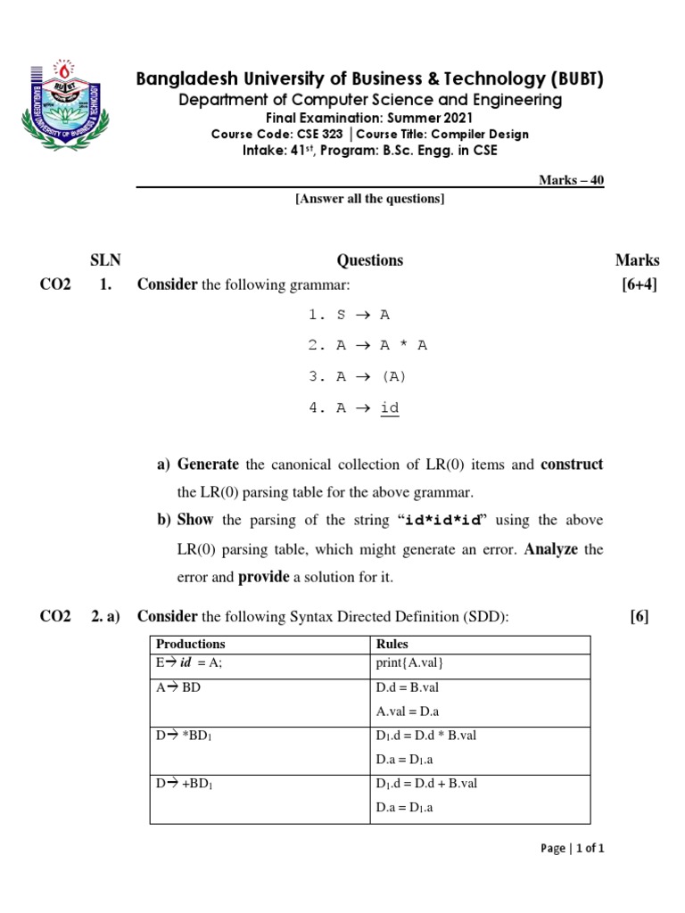Cse 323 Final | PDF | Parsing | Metalogic Cse 323 Final | PDF | Parsing | Metalogic