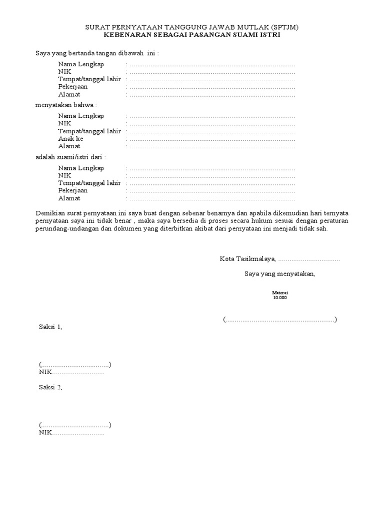 SPTJM Suami Istri PDF | PDF