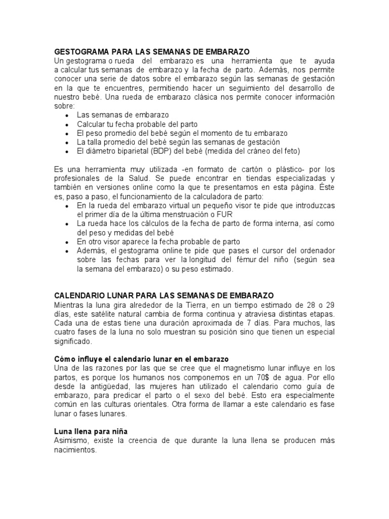 Gestograma para Las Semanas de Embarazo | PDF | El embarazo | Luna