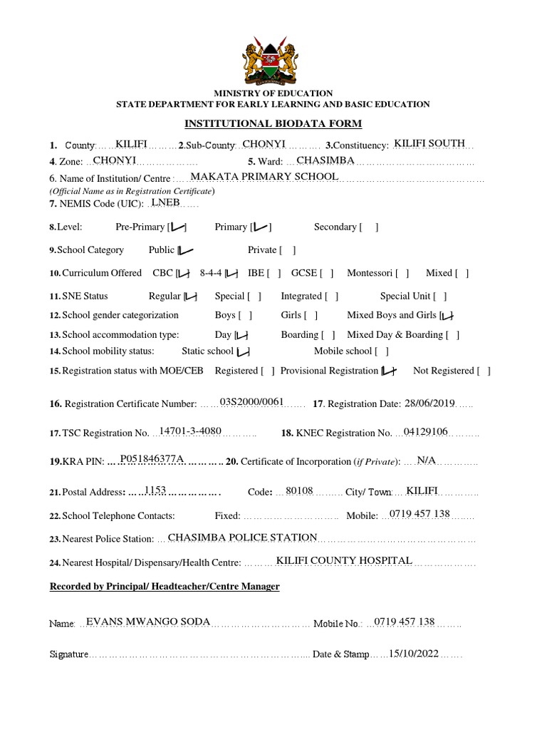 Makata Institutional Bio-Data Form | PDF