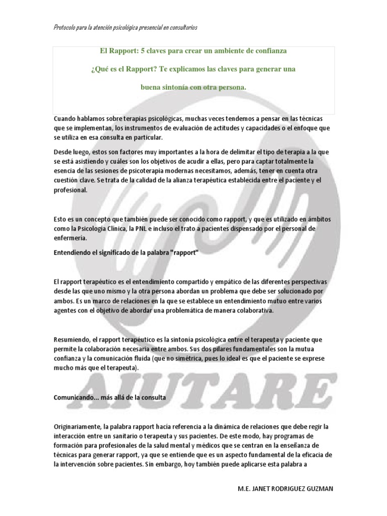 El Rapport | PDF | Psicoterapia | Sicología