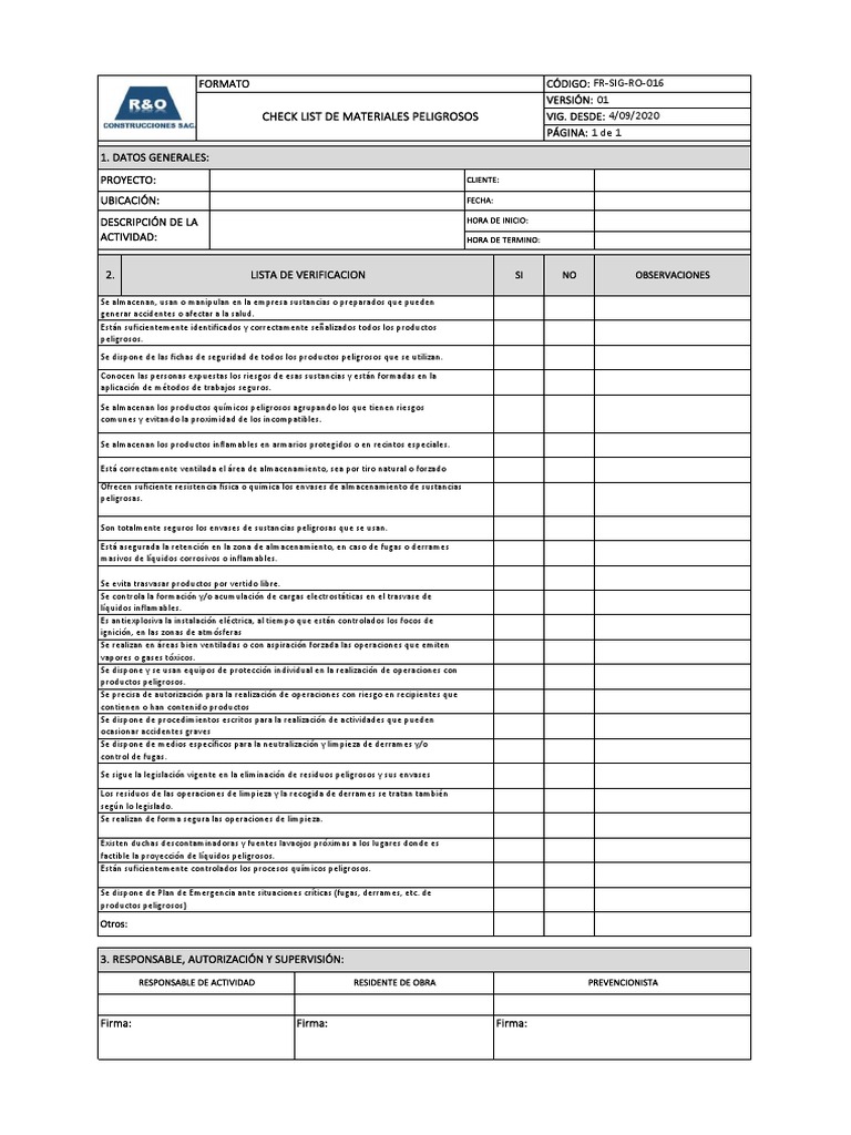 Check list_Materiales Peligrosos | PDF | Materiales | Naturaleza
