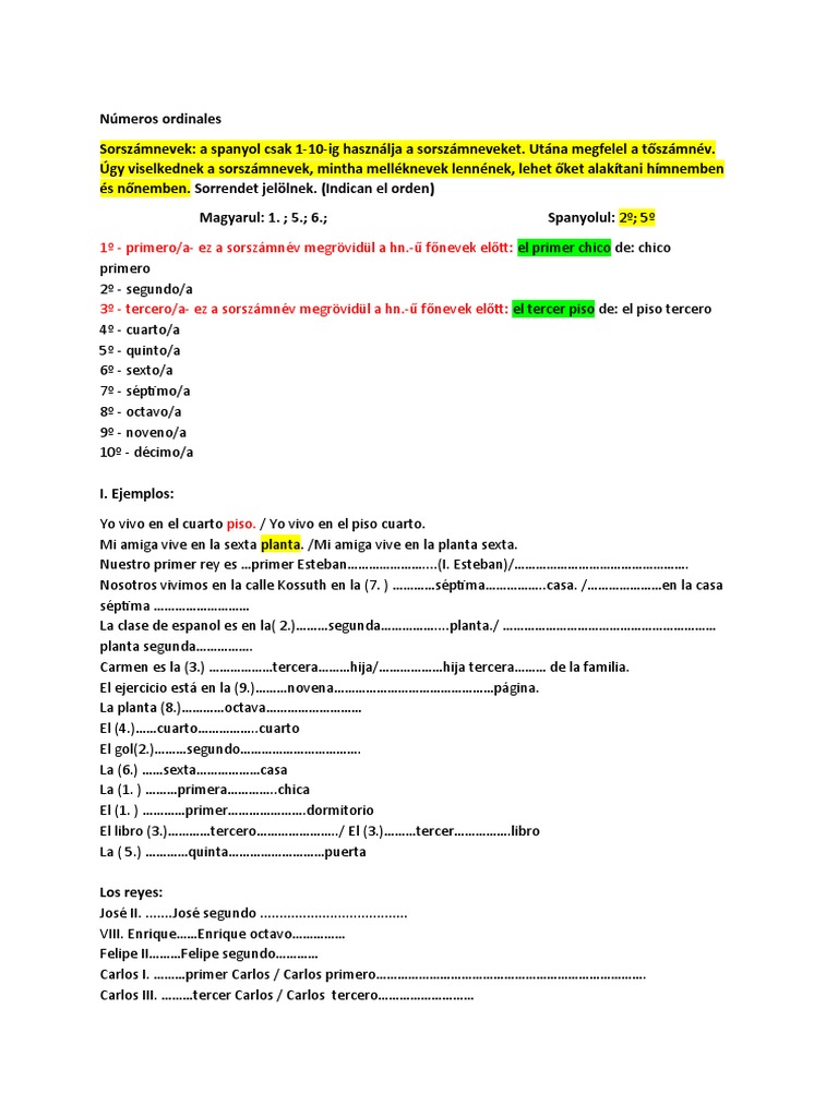 Números Ordinales | PDF