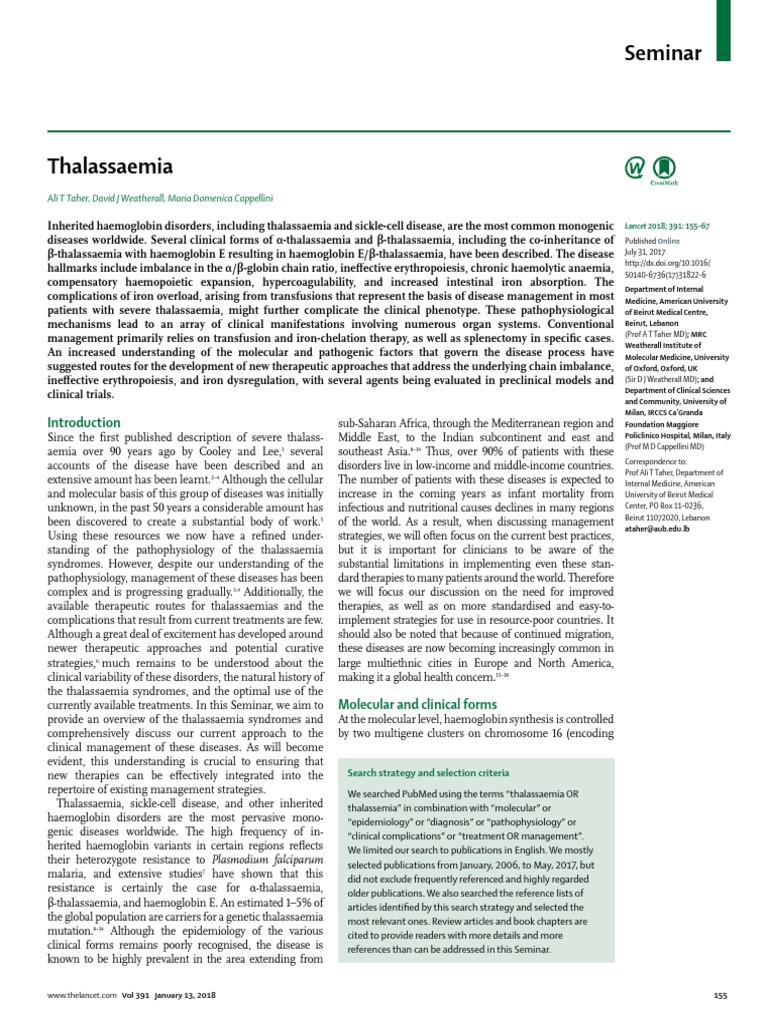 Thalassemias Ali T Taher, David J Weatherall, Maria Domenica Cappellini ...