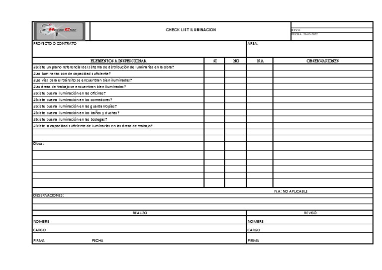Check List Iluminación | PDF