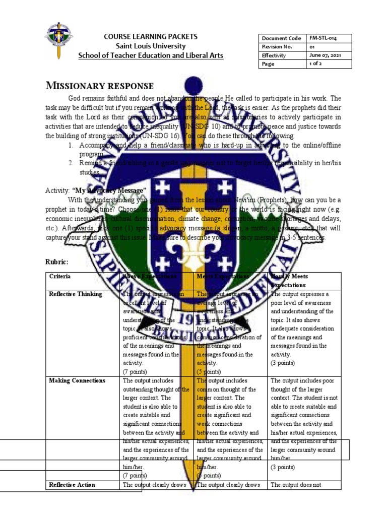 CFE 101 - Module 2, Lesson 2 - Missionary Response | PDF ...