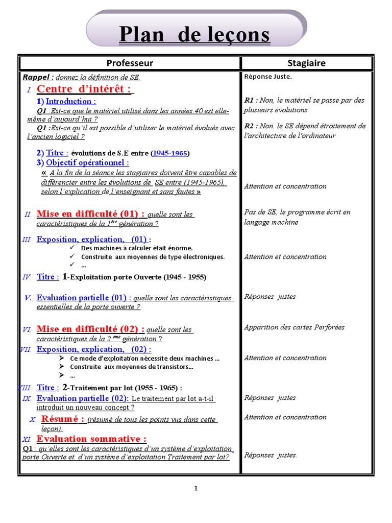 Plan de Lecon | PDF | Système d'exploitation | Matériel de bureau