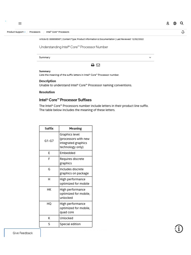 Understanding Intel® Core™ Processor Number Pdf Intel Central Processing Unit