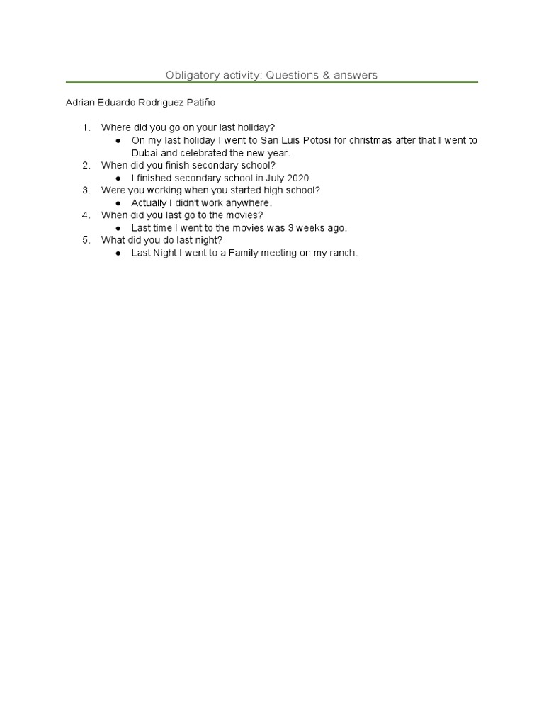 Obligatory Activity - Questions & Answers | PDF