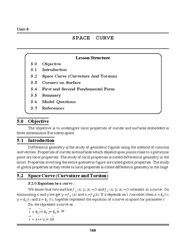MSC Mathematics Paper-VIII Unit-5 PDF | PDF | Curvature | Plane (Geometry)