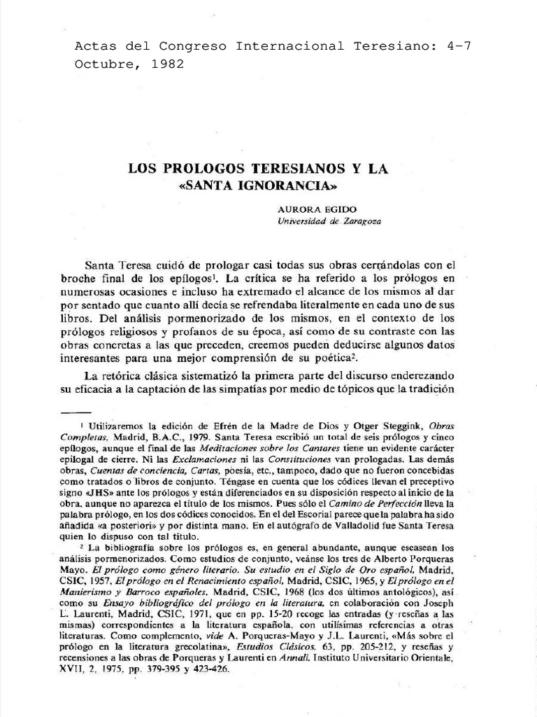 PDF Los Prologos Teresianos y La Santa Ignorancia - Compress PDF | PDF ...