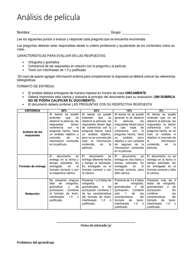 Análisis de película sobre aprendizaje | PDF | Rúbrica (Académica ...