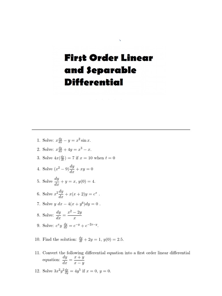 First Order Linear And Separable Differential Equations Pdf