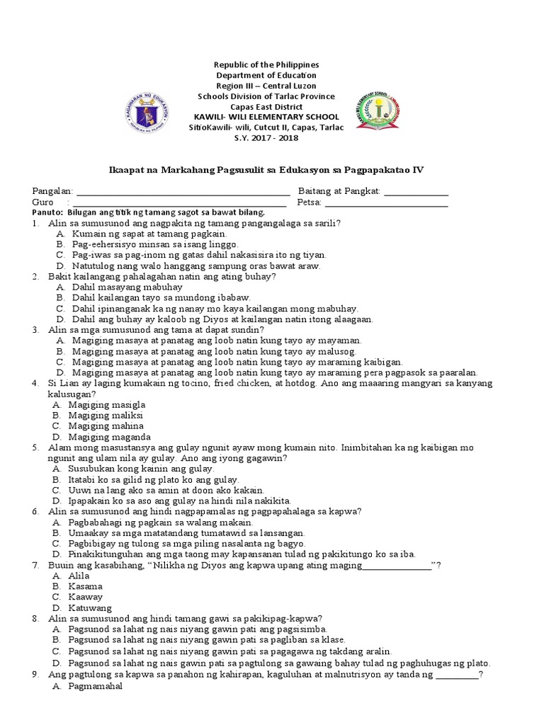 4th Quarter Periodical Test ALL SUBJECTS With TOS and Key Answers | PDF