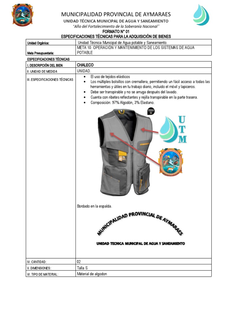 Especificaciones Tecnicas - Chalecos | PDF | Agua