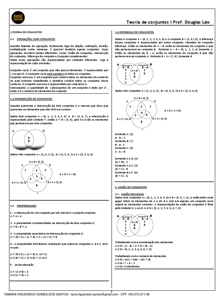 PDF - TEORIA DE CONJUNTO - OUSE PASSAR (2) | PDF | Conjunto (Matemática ...