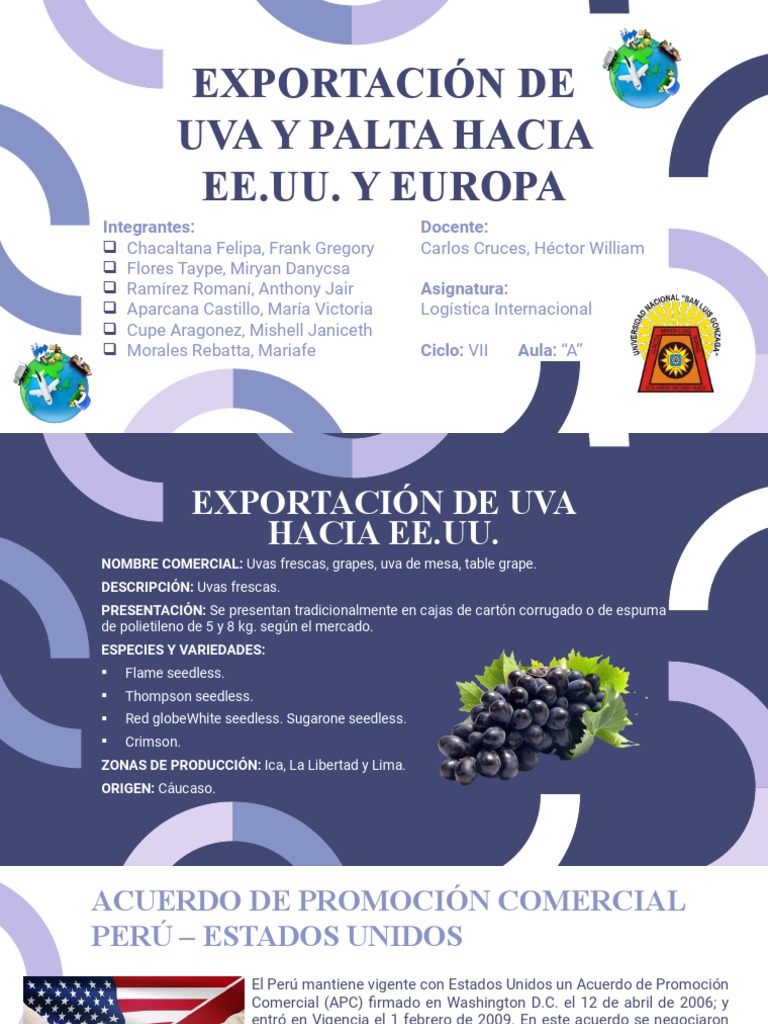 Exportación de Uva y Palta Hacia Ee - Uu. y Europa - Expo Grupo 1 | PDF | Aguacate | Alimentos