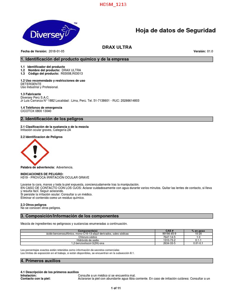 Hoja de Seguridad DRAX ULTRA | PDF | Agua | Sal (química)