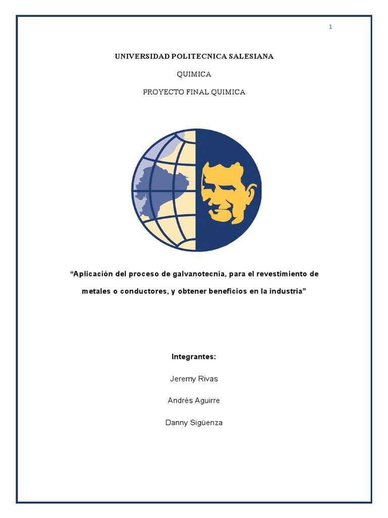 Quimica Proyecto Galvanotecnia Jeremy Rivas Andres Aguirre Danny ...