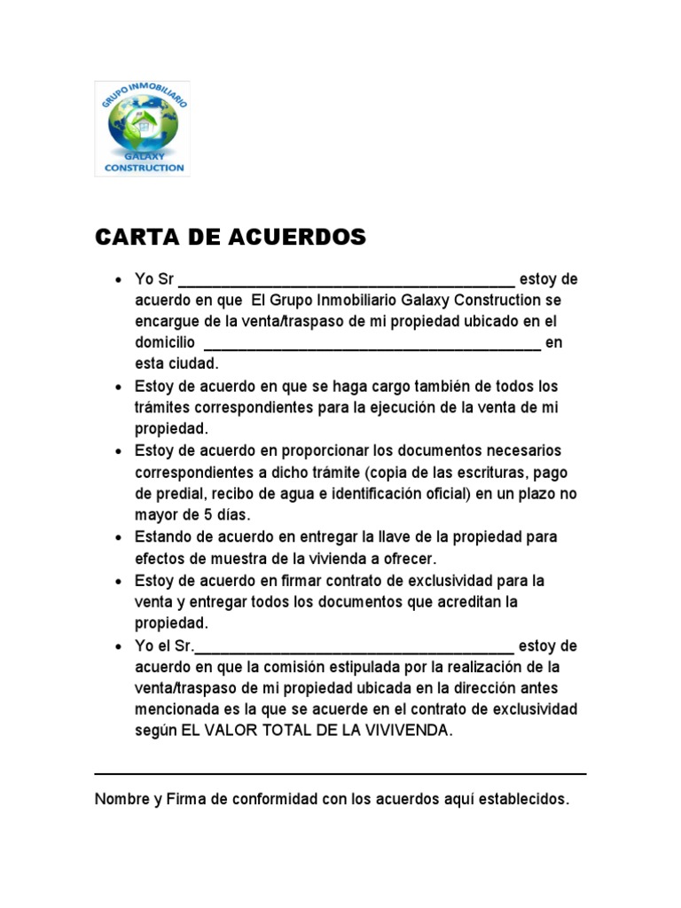 Carta de Acuerdos | PDF Carta de Acuerdos | PDF
