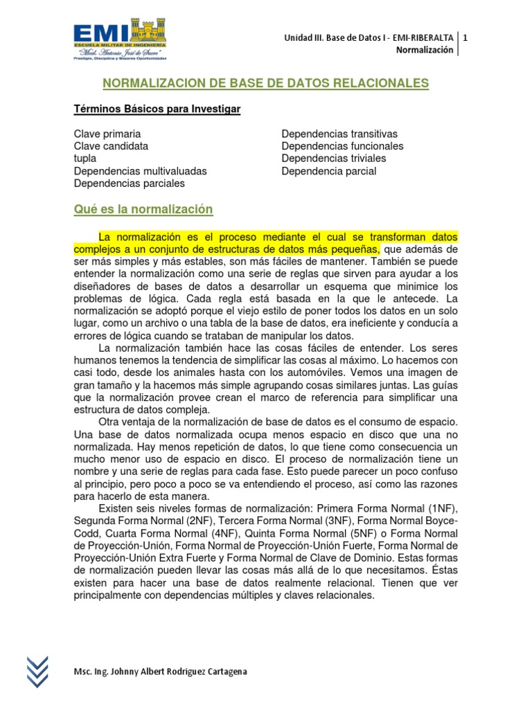 Normalización de bases de datos relacionales | PDF | Datos | Recuperación de información