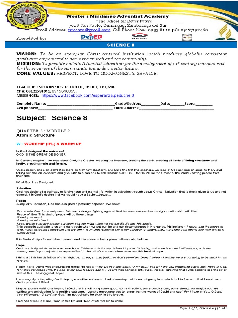 Science 8: Atomic Structure Module | PDF | Atoms | Proton