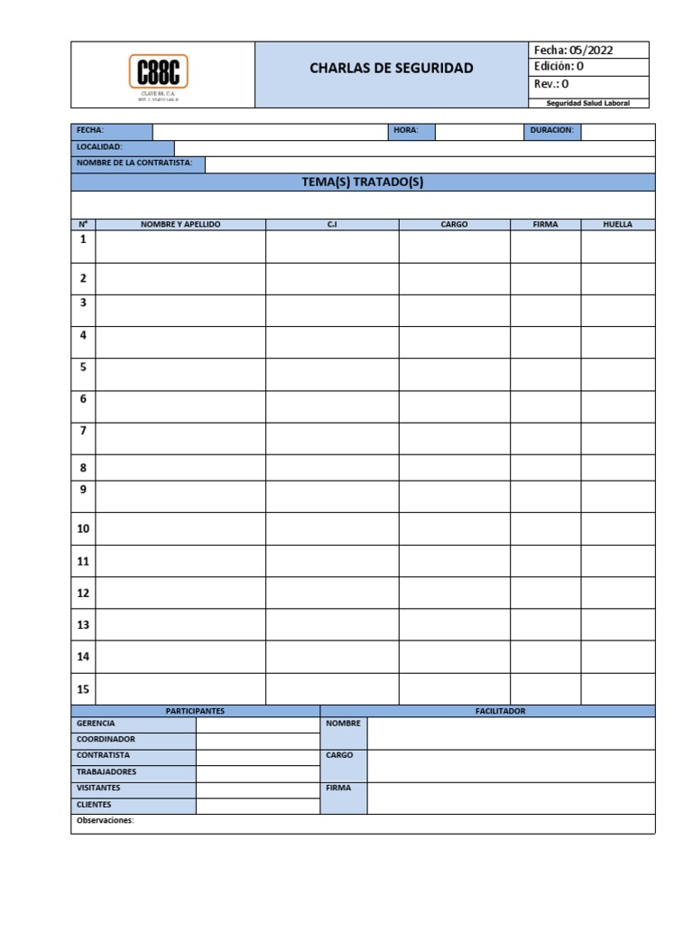 Formato Charla de Seguridad | PDF