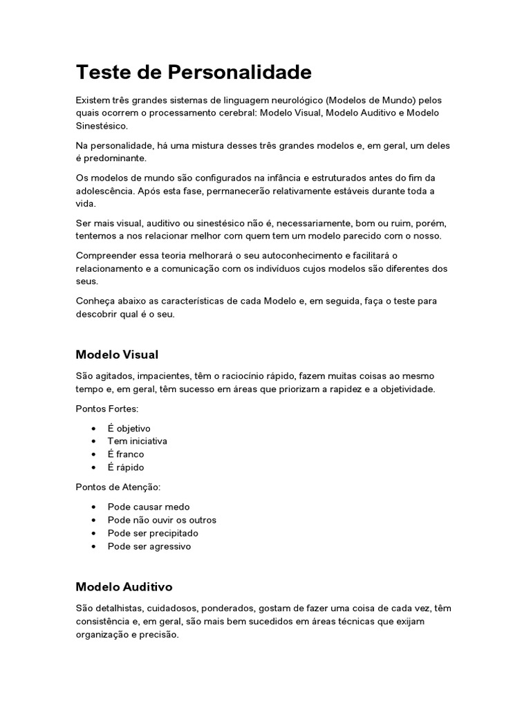Teste Personalidade PDF | PDF | Tempo