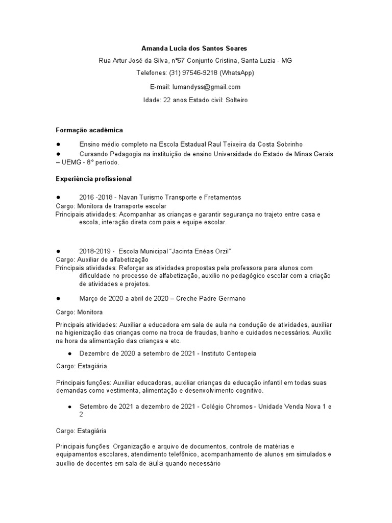 Currículo AMANDA | PDF