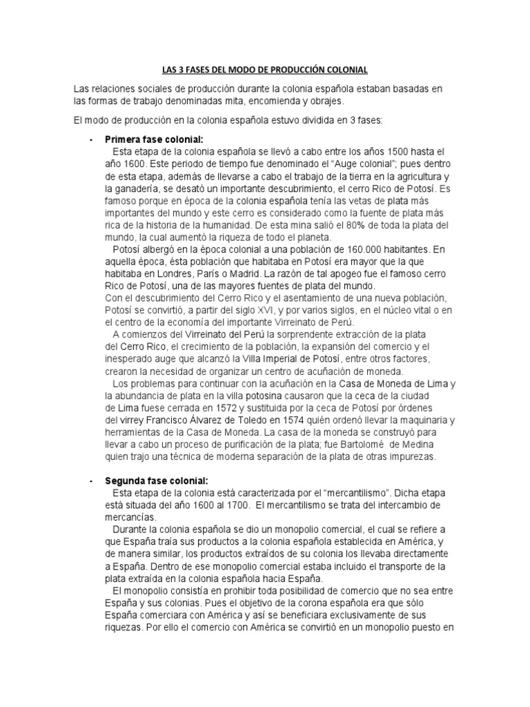 Modo de Producción Colonial Fases | PDF | Nueva españa | Imperio español