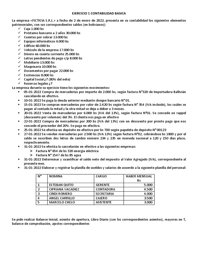 Ejercicio 1 Contabilidad Basica Plataforma PDF | PDF | Contabilidad | Factura