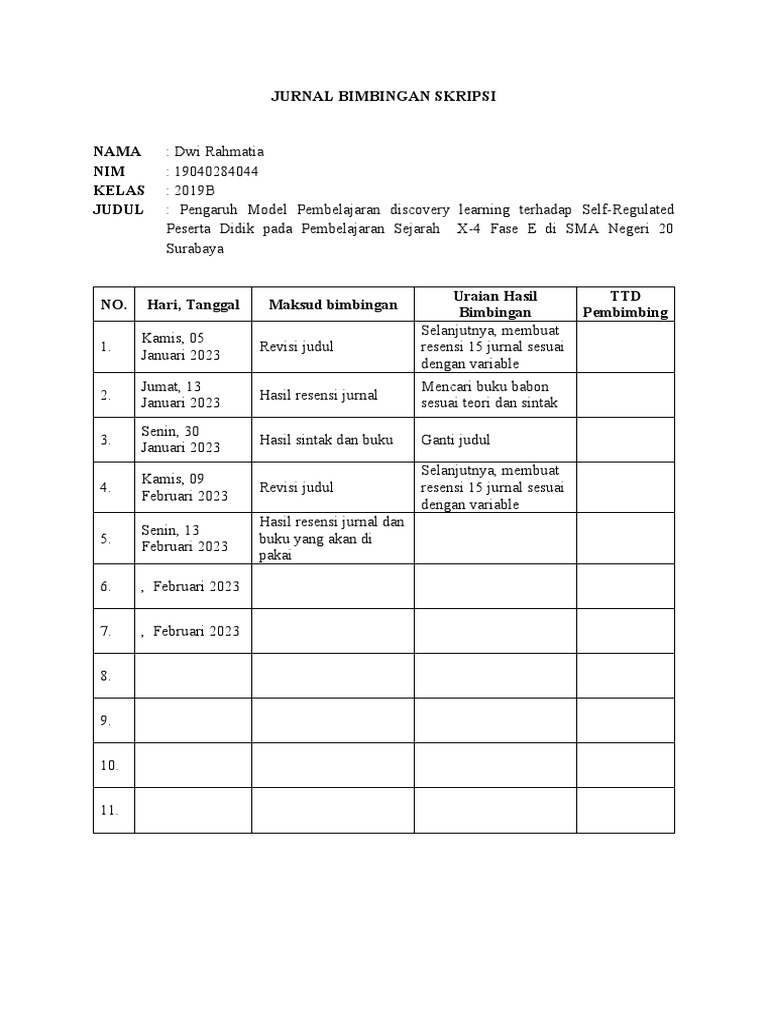 Jurnal Bimbingan Skripsi | PDF