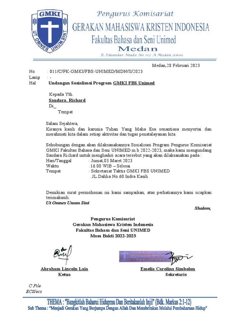 Undangan Sosialisasi GMKI FBS UNIMED | PDF