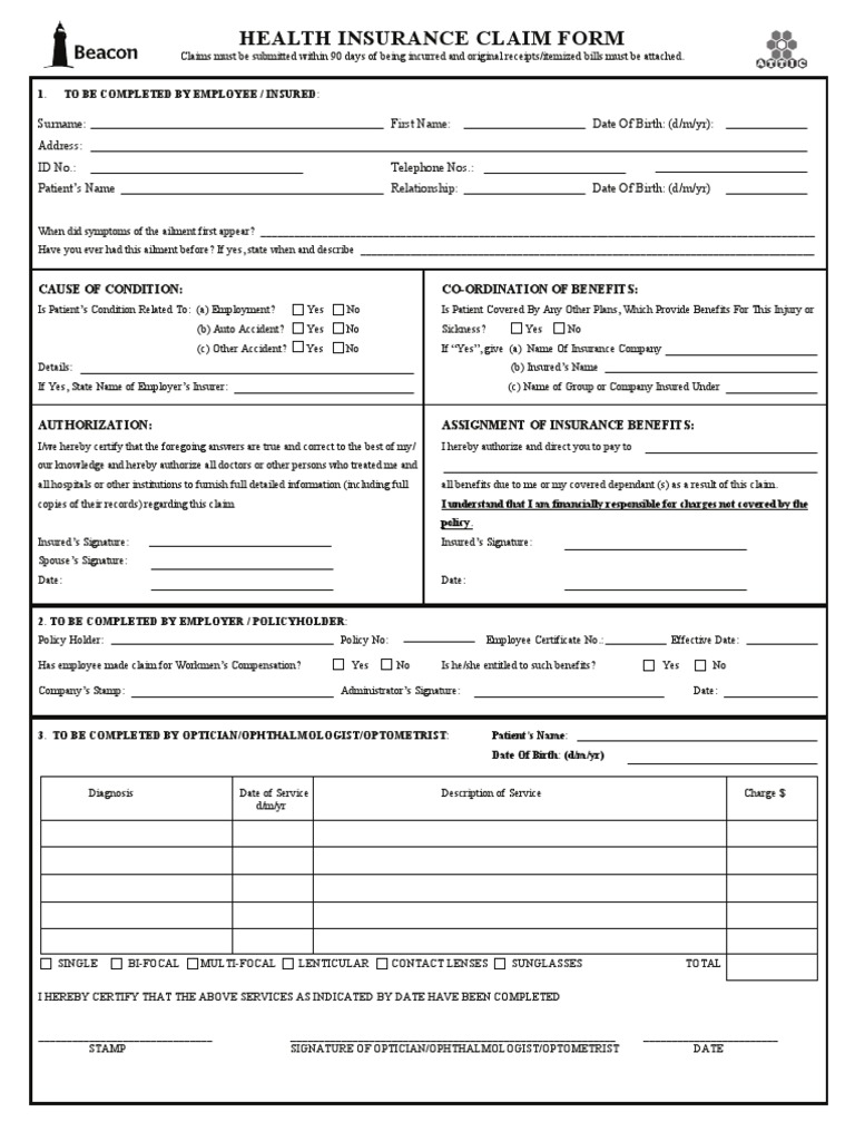 Beacon Health Claim Form PDF | PDF | Insurance | Surgery