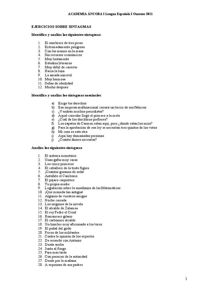 Ejercicios Sintaxis 4 Eso 1c2aa Ev | PDF | España