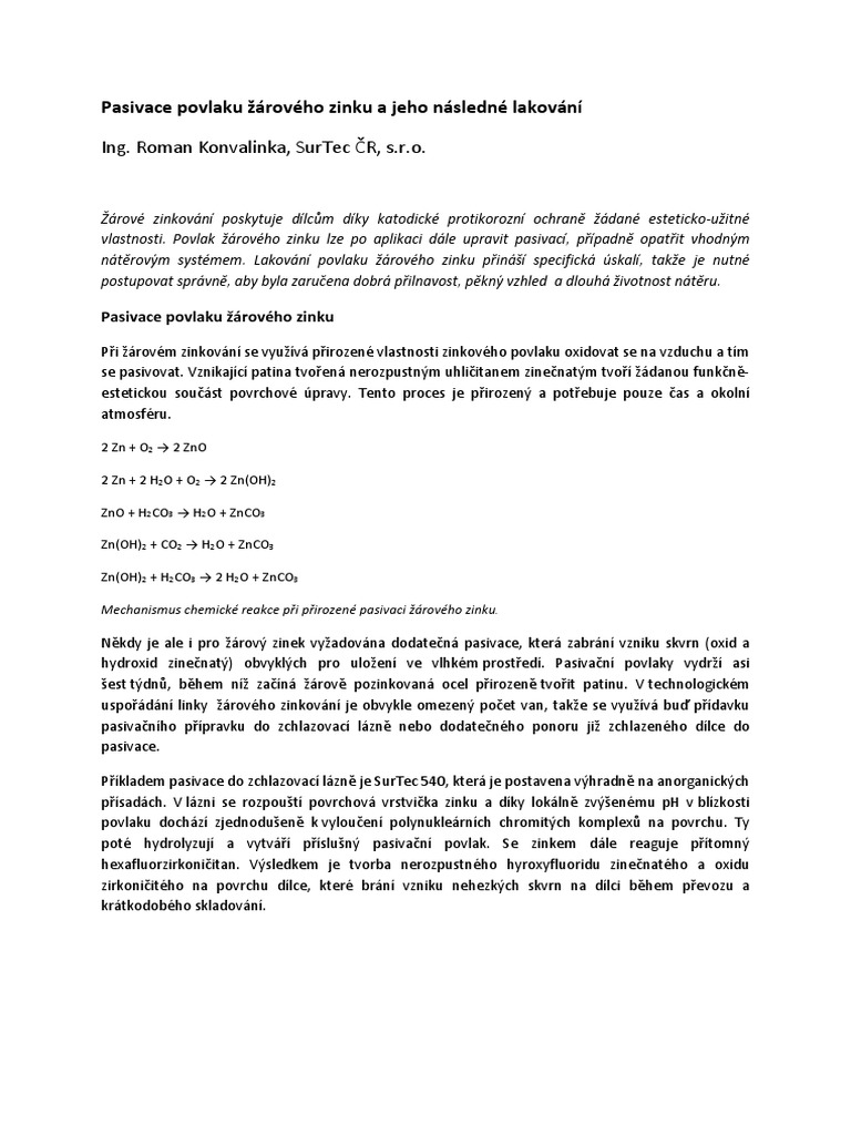 Pasivace Povlaku Žárového Zinku A Jeho Následné Lakování - Roman ...