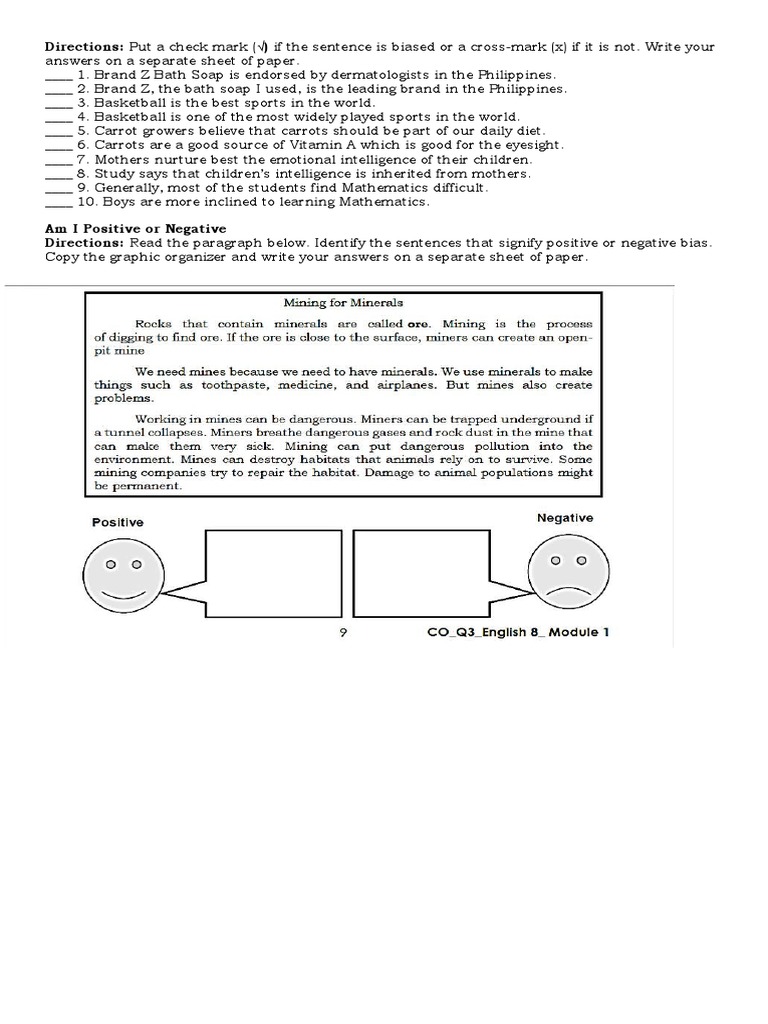 Identifying Bias in Sentences Worksheet | PDF | Bias | Cognition