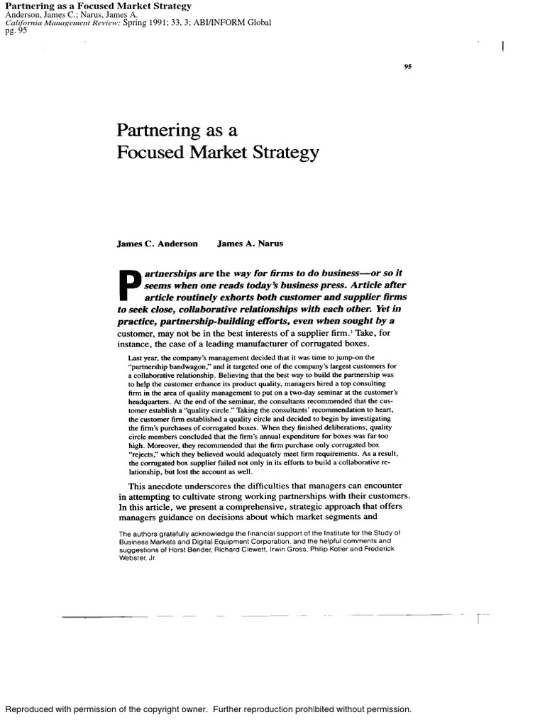 Focused Market Partnership Strategies | PDF