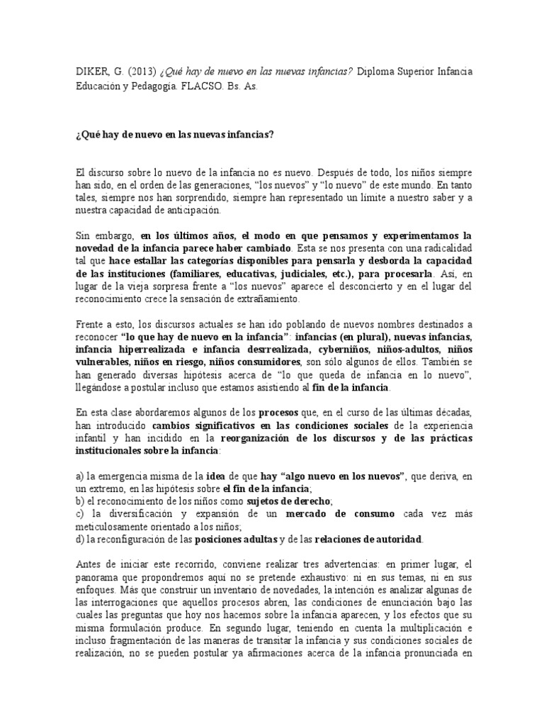 Diker - Que Hay de Nuevo en Las Nuevas Infancias | PDF | Infancia | Adultos